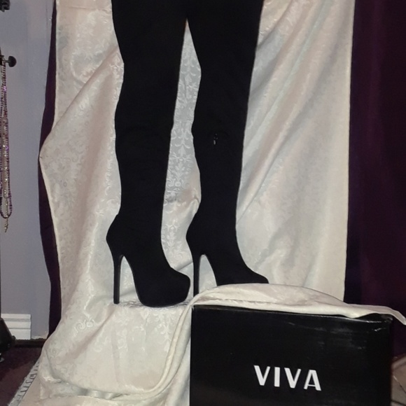 VIVA | Shoes | Viva Black Suede Platform Stiletto Thigh High Boot ...